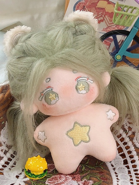 Green Hair Little Bear Ears Star Girl Doll 10cm Cotton Doll